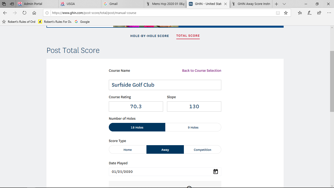 GHIN Scores - Away | RHGC